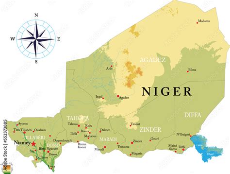 Niger Highly Detailed Physical Map Stock Vector Adobe Stock