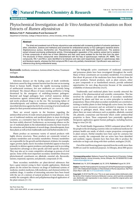 Pdf Phytochemical Investigation And In Vitro Antibacterial Evaluation