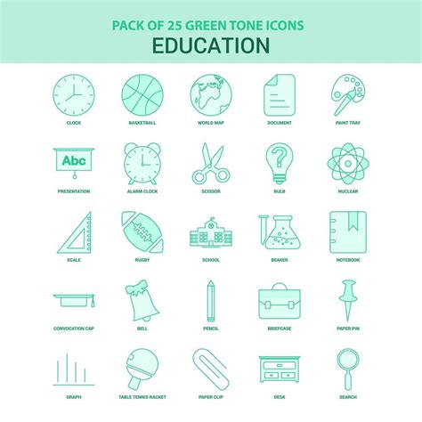 25 Green Education Icon Set 14160930 Vector Art At Vecteezy