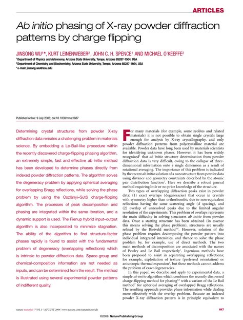 Pdf Ab Initio Phasing Of X Ray Powder Diffraction Patterns By Charge