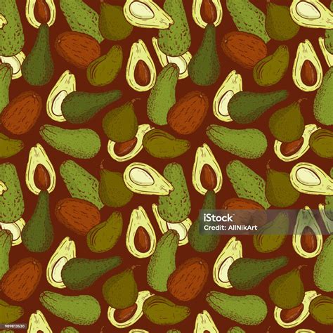 아보카도 품종 벡터 완벽 한 패턴입니다 손으로 그려 아보카도의 다른 종류 캘리포니아 열 대 과일와 배경입니다 음식 배경 0명에