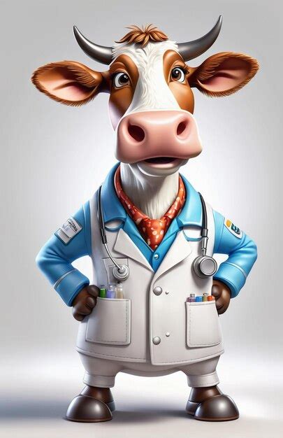 Anthropomorphic Caricature Cow Wearing A Chemistry Clothing With