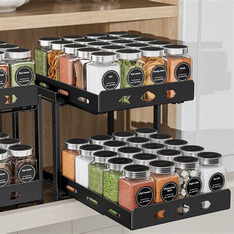 Boivshi Pull Out Spice Racks For Inside Cabinets 2 Tier