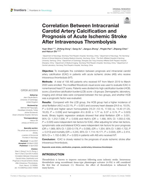 Pdf Correlation Between Intracranial Carotid Artery Calcification And Prognosis Of Acute