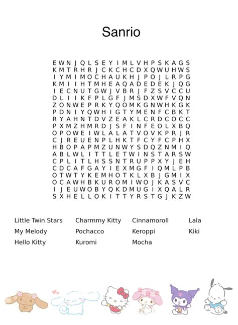 Hello Kitty Word Search Cinnamoroll Word Search Printable Hello
