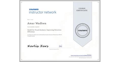 Completion Certificate For Genai For Fraud Analysts Improving Detection Amar Wadhwa