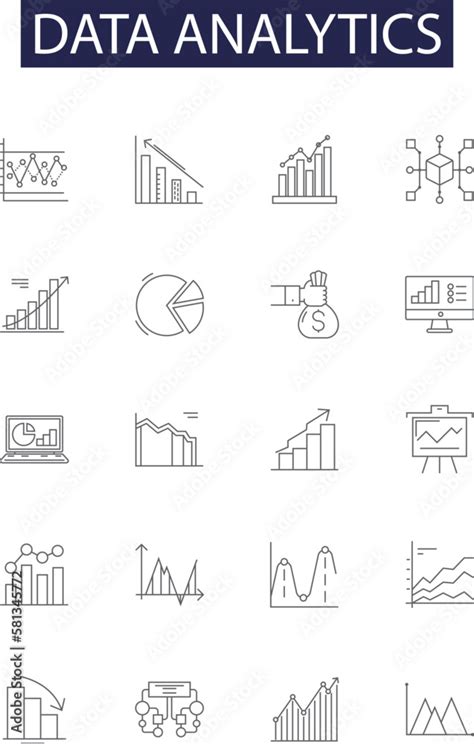 Data Analytics Line Vector Icons And Signs Analytics Computing Data