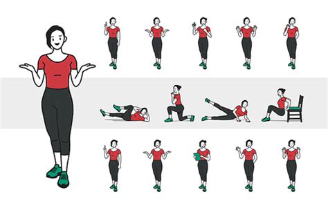 유토이미지 여성 피트니스 트레이너가 설명하는 모습의 캐릭터 디자인 세트 벡터 일러스트레이션 라인 아트