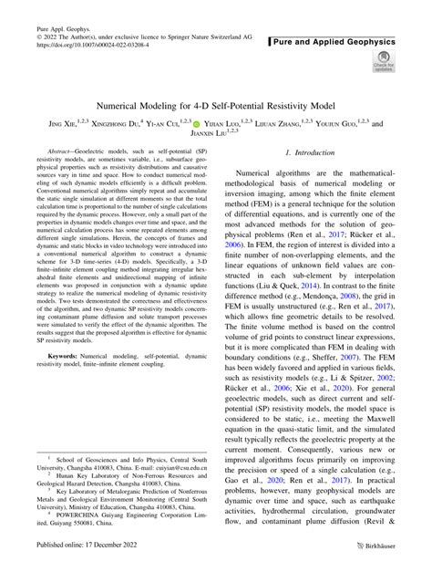 Pdf Numerical Modeling For 4 D Self Potential Resistivity Model