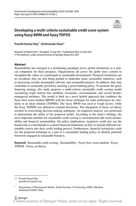 Developing A Multi Criteria Sustainable Credit Score System Using Fuzzy