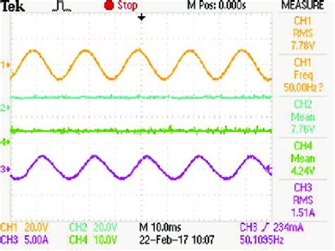 input voltage of phase a ch1 output dc voltage of voc ch2 input