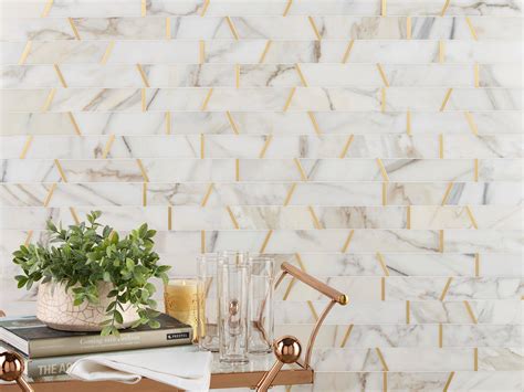 Calacatta Brass Linear Polished Marble Mosaic Floor And Decor