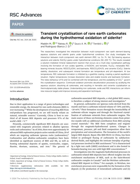 Pdf Transient Crystallisation Of Rare Earth Carbonates During The