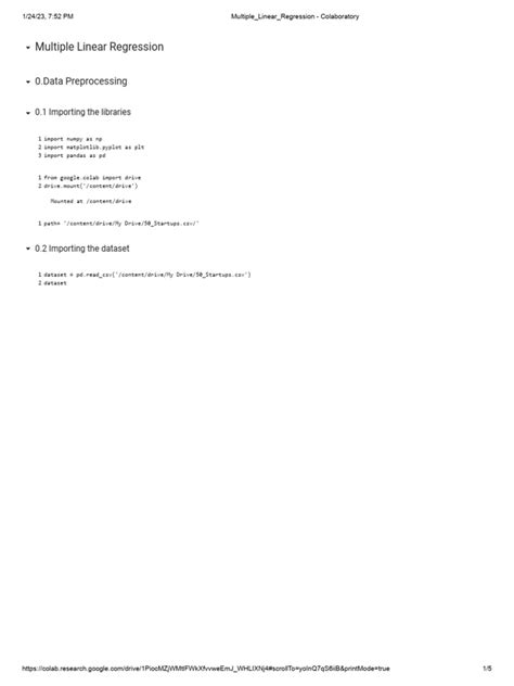 Multiple Linear Regression Colaboratory Pdf Dependent And Independent Variables
