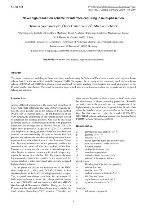 Pdf Novel High Resolution Scheme For Interface Capturing In Multi