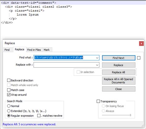 Notepad How To Put Split HTML Tags Onto One Line Using A Find Replace Regex Search Super User