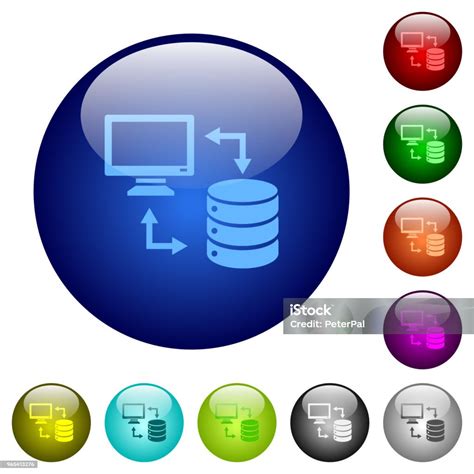 Syncronize Data With Database Color Glass Buttons Stock Illustration