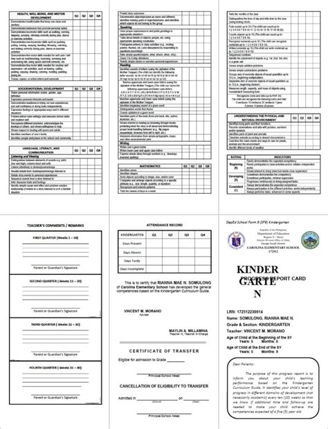 Kindergarten Progress Report Card Pdf Kindergarten Schools