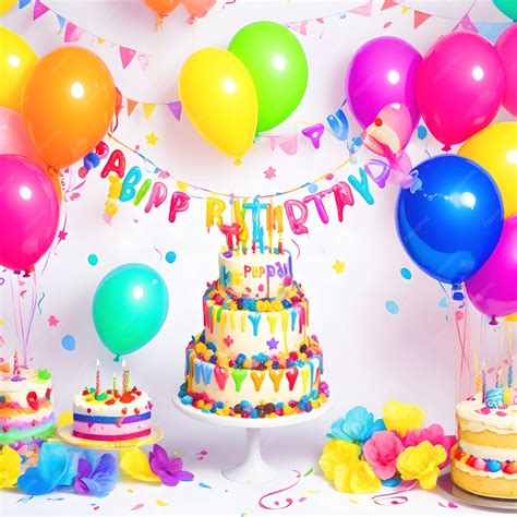 Premium Photo Happy Birthday Wishes With Balloons Candles And Cake