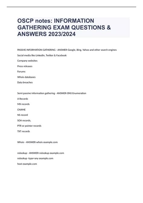 oscp notes information gathering exam questions and answers 2023 2024