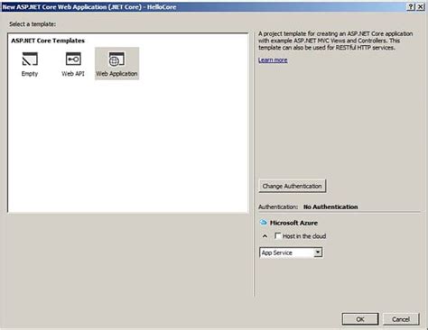 Creating A New Net Core Web Application Using Visual Studio 2015