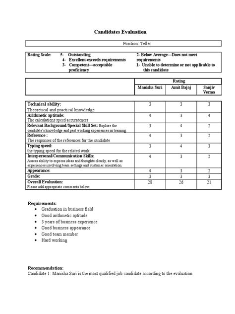 Candidate Evaluation Pdf Career And Growth