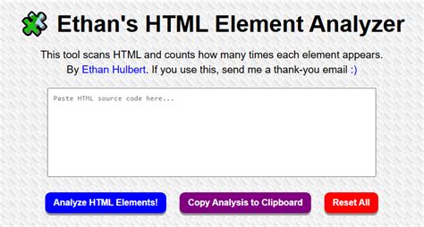 Html Element Analyzer Count Html Tags From Source Code Free Internet Tool By Ethan J Hulbert