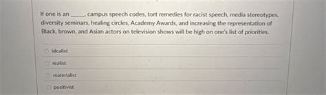 Solved If One Is An Q ﻿campus Speech Codes Tort Remedies