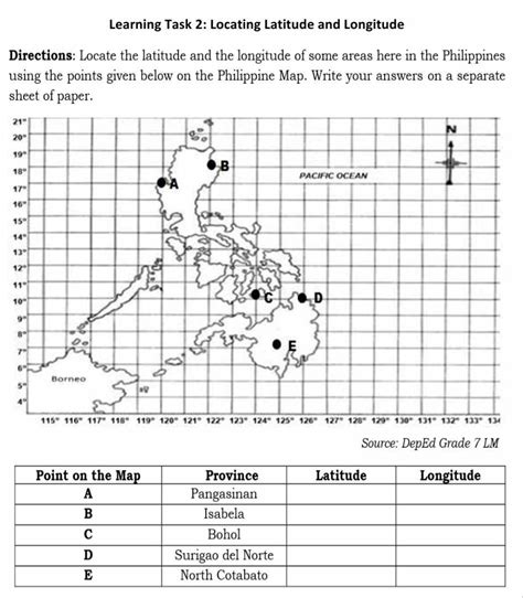 Learning Task 2 Locating Latitude And Longitude Directions Locate The Latitude And The