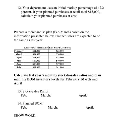 Solved 12 Your Department Uses An Initial Markup Percentage
