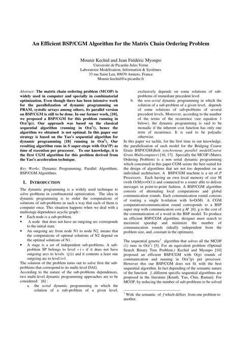 Pdf An Efficient Bspcgm Algorithm For The Matrix Chain Ordering Problem