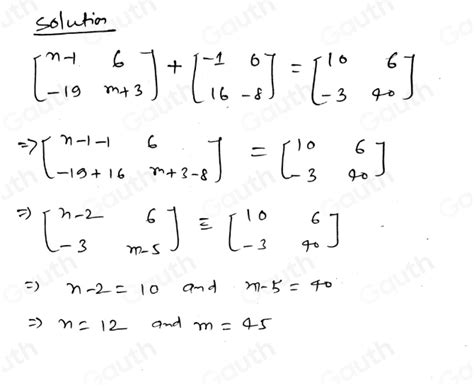 Solved What Are The Values Of M And N In The Matrix Addition Below Beginbmatrix N M