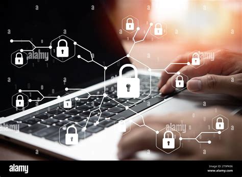 Cyber Security System Protects Data Information Safe Storage Networks Businessman Using Laptop
