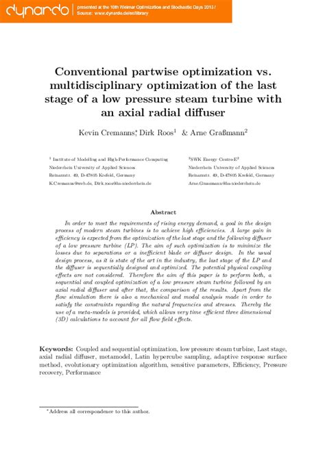 Pdf Conventional Partwise Optimization Vs Multidisciplinary Optimization Of The Last Stage