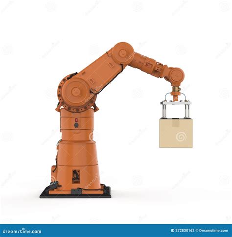 Automation Factory Or Cargo With 3d Rendering Robotic Arm Carry Cardboard Box Stock Illustration