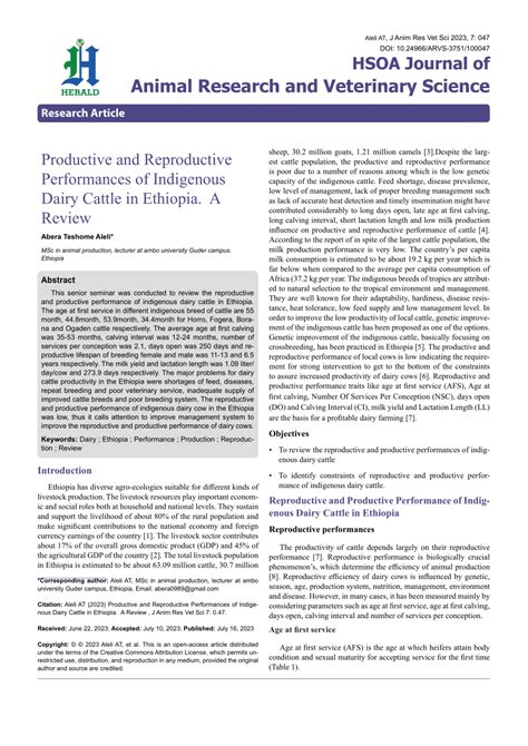 Pdf Productive And Reproductive Performances Of Indigenous Dairy Cows