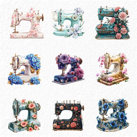 Sewing Machine Cliparts Bundle High Quality Sewing Vintage Style
