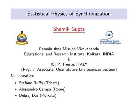 [ppt] statistical physics of synchronization shamik gupta ramakrishna