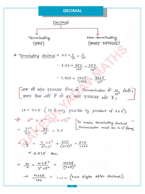 Class Notes Pdf Decimal Numbers