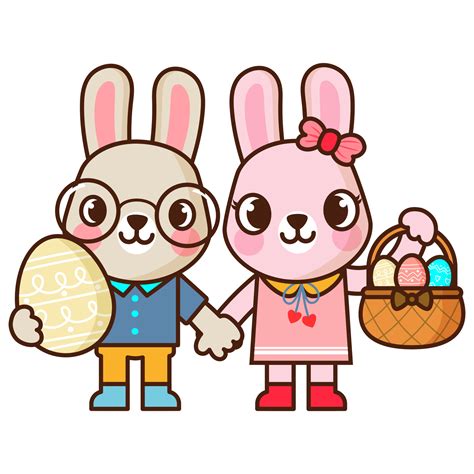 Cute Cartoon Bunnies With Easter Eggs Two Rabbits 55275638 Png