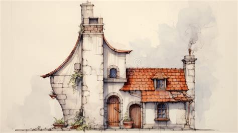 Luxury Renaissance Architecture Sketch Of An Old House In A Fantasy Setting Stock Illustration