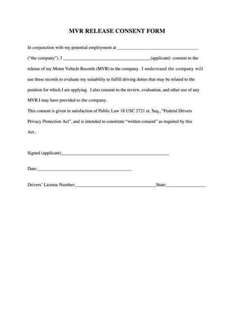 Mvr Authorization Release Form