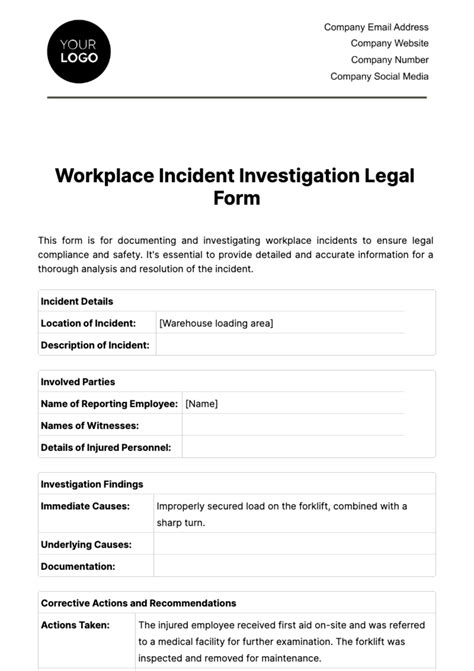 Free Workplace Incident Investigation Legal Form Template To Edit Online