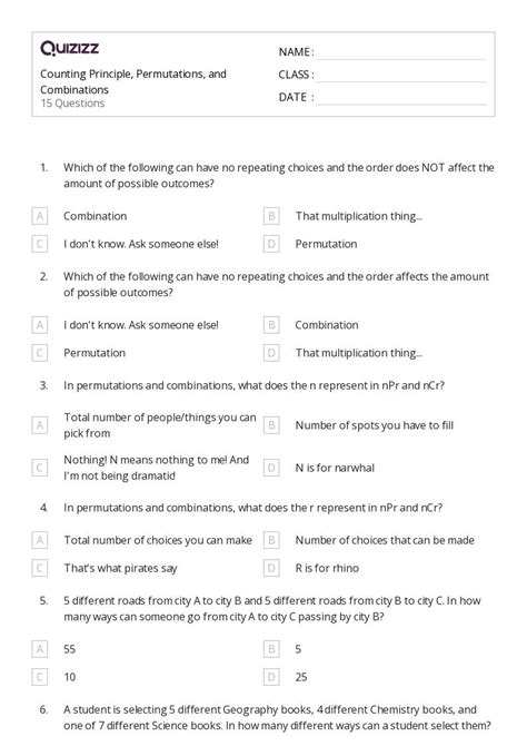 50 Permutations Worksheets For 10th Grade On Quizizz Free And Printable