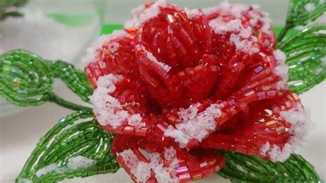 Заснеженная РОЗА ИЗ Бисера в стекле МК от Koshka2015 цветы из бисера Бисероплетение Diy