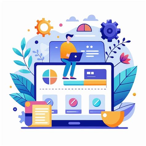 Man Working On Laptop Sitting On A Large Computer Monitor Premium Ai