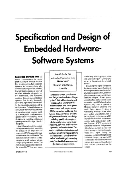 Pdf Specification And Design Of Embedded Hardware Software Systems