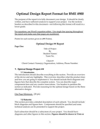 Optimal Design Report Format