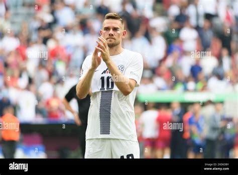 Munich Germany June 20th 2024 Timi Elsnik 10 Slovenia Applauding The Fans After The Uefa