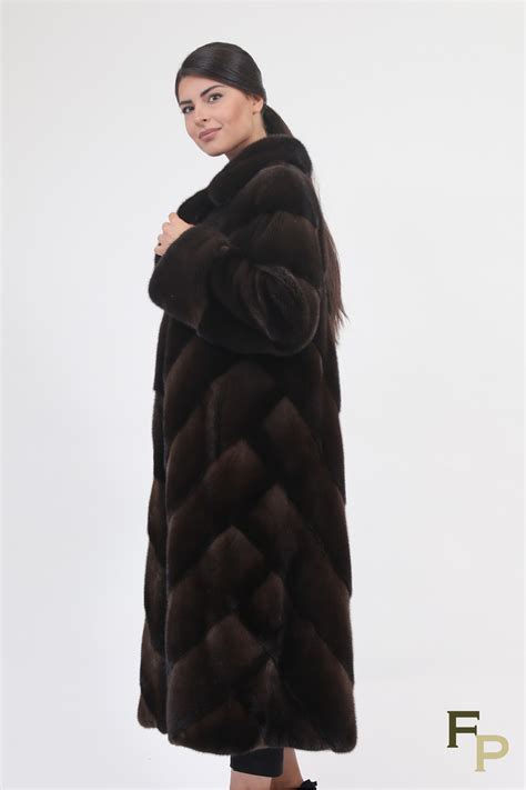 Long Fur Mink Coat Herringbone